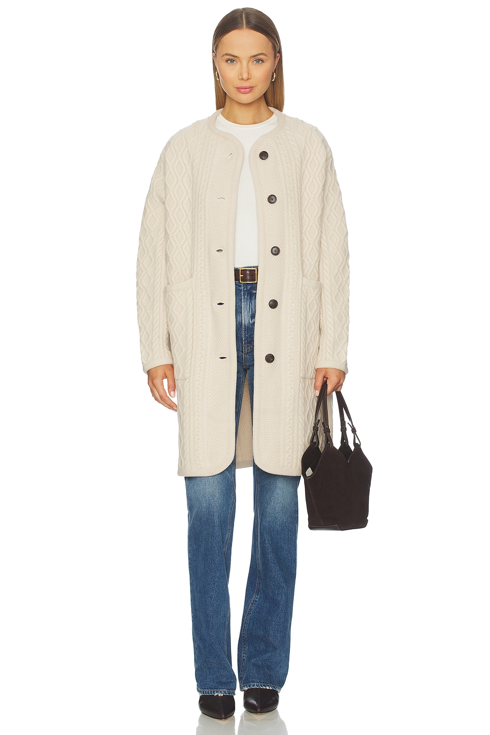 White + Warren Merino Luxe Cable Coat in Honey Cream | REVOLVE