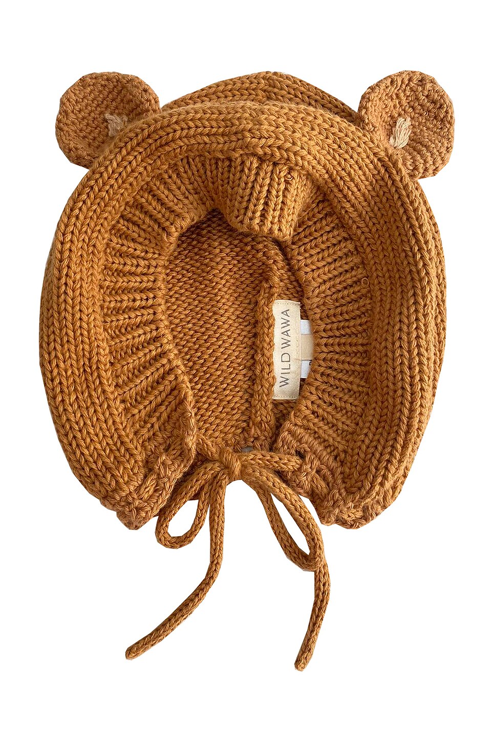 Wild Wawa Kids Knitted Bear Bonnet in Caramel | REVOLVE