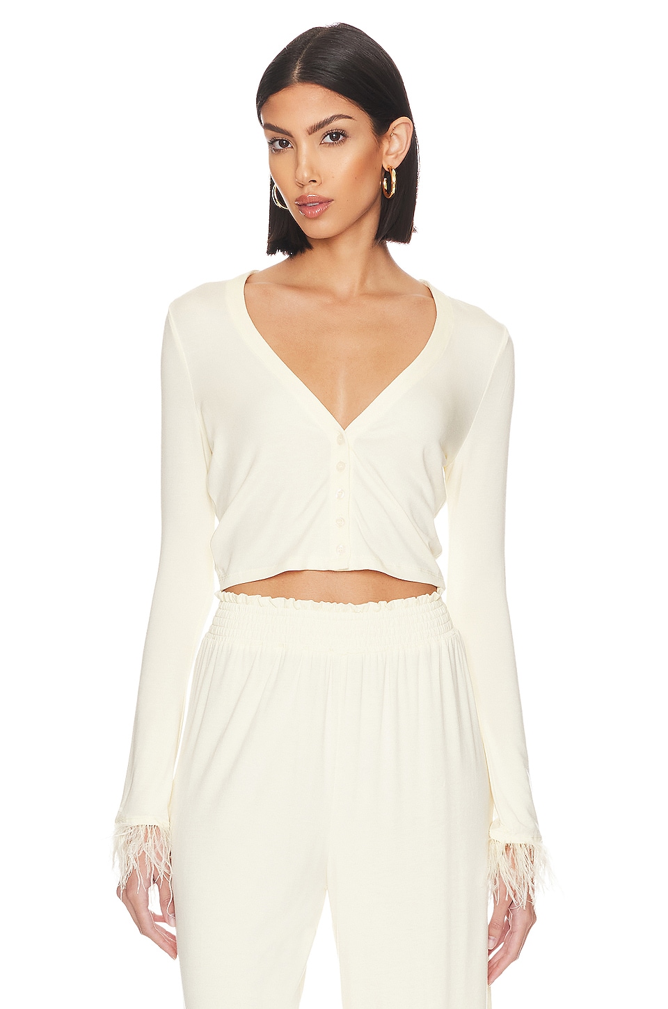 WeWoreWhat Feather Cardigan in Ecru & Ecru Feathers | REVOLVE