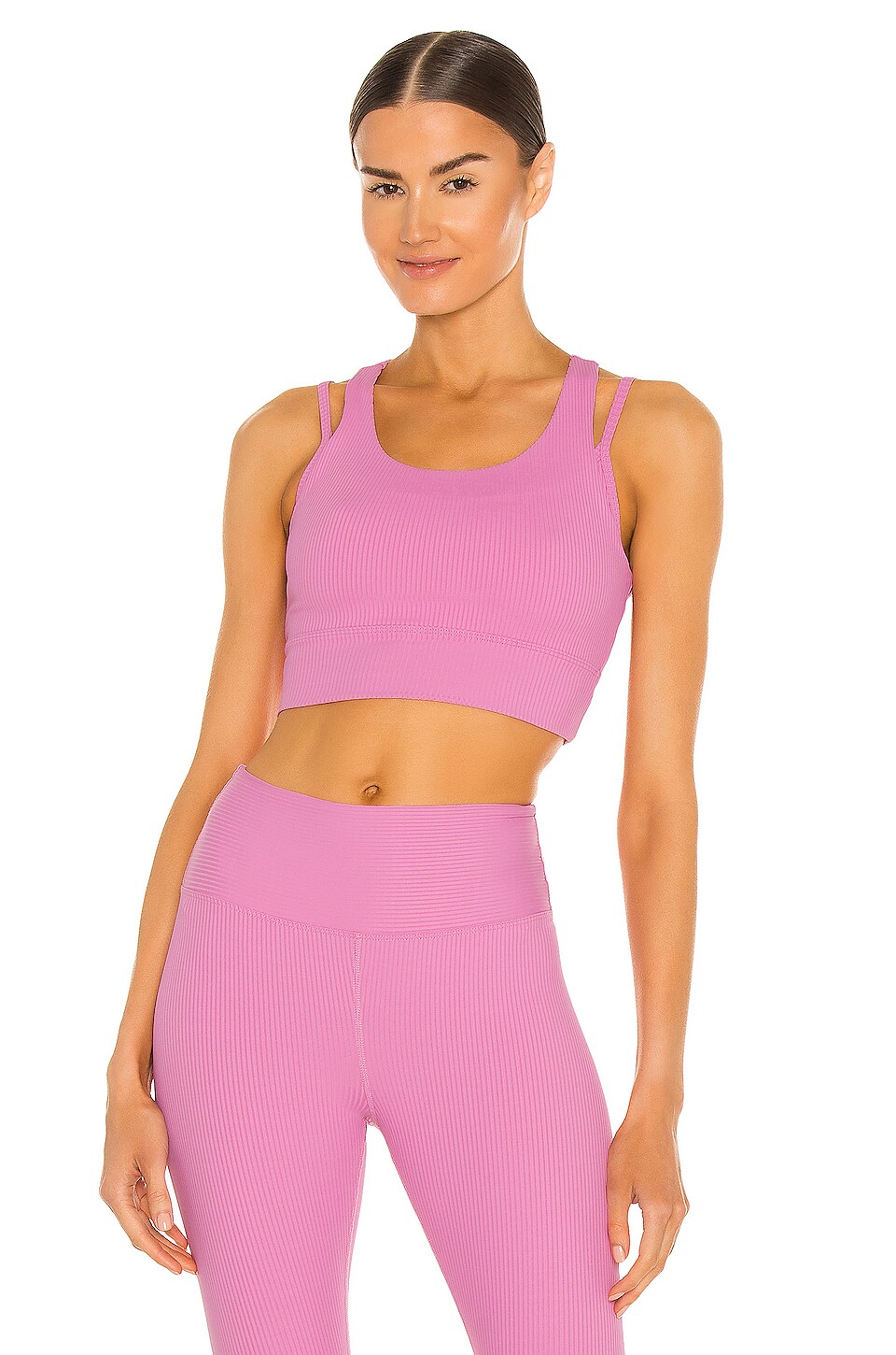 YEAR OF OURS Ribbed Double Jump Bra in True Pink | REVOLVE