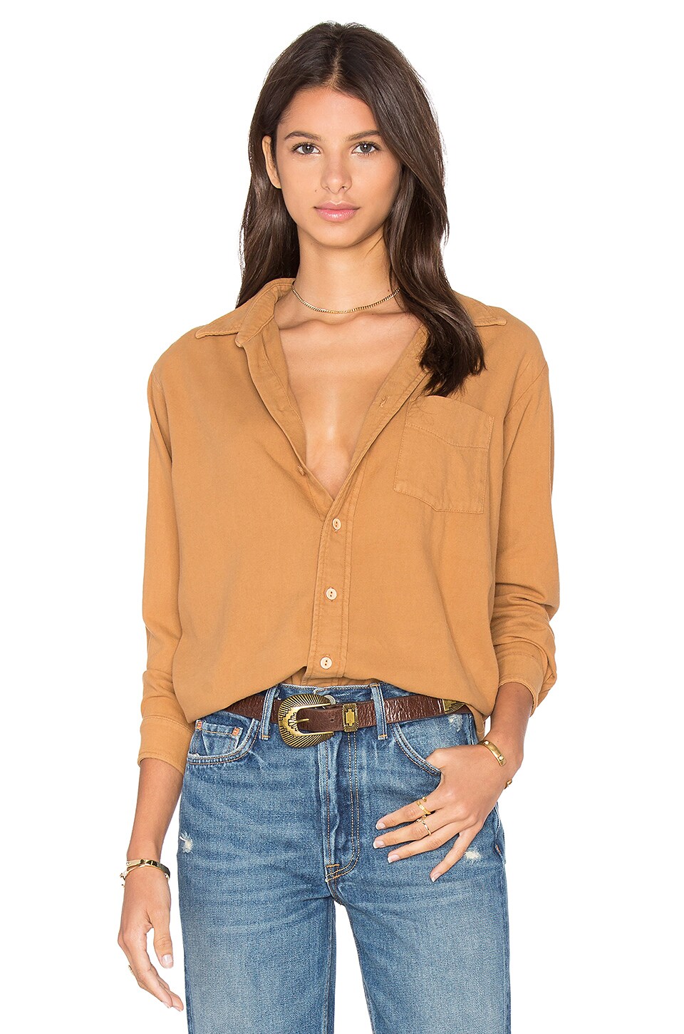 YORK street Perfect Boyfriend Top in Camel | REVOLVE