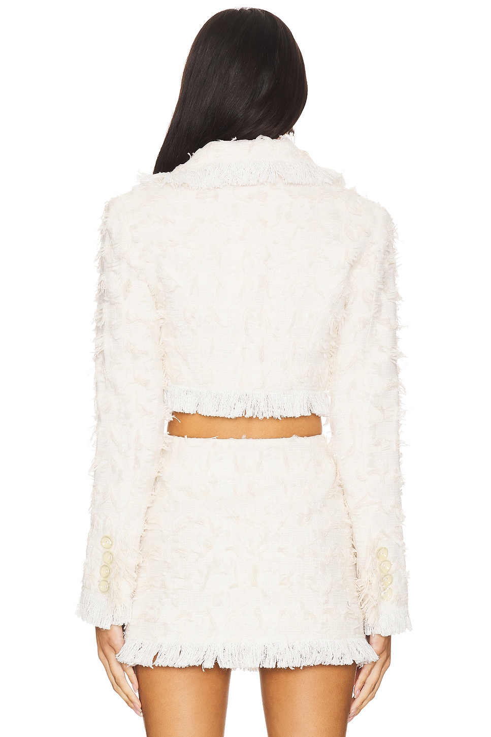 Yuhan Wang Frayed Tweed Jacket in White | REVOLVE
