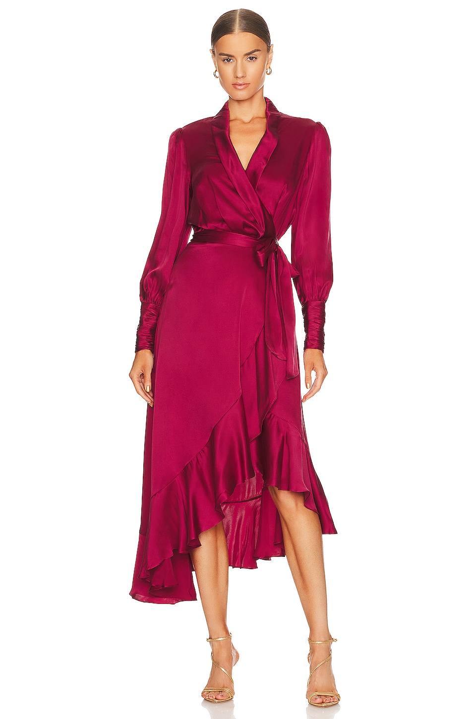 Zimmermann Silk Wrap Midi Dress in Berry | REVOLVE