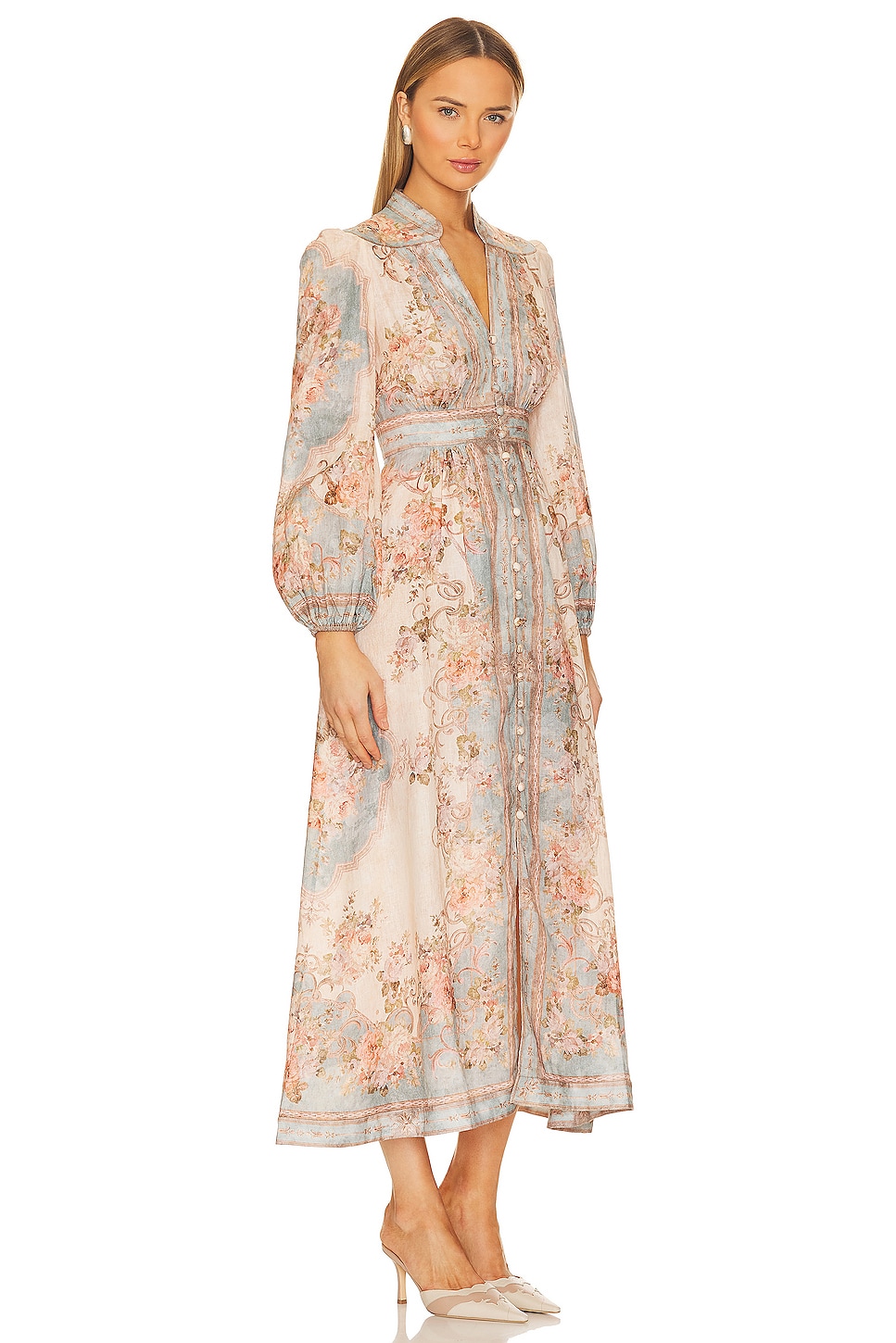 Zimmermann August Plunge Midi Dress in Sky Blue Floral | REVOLVE