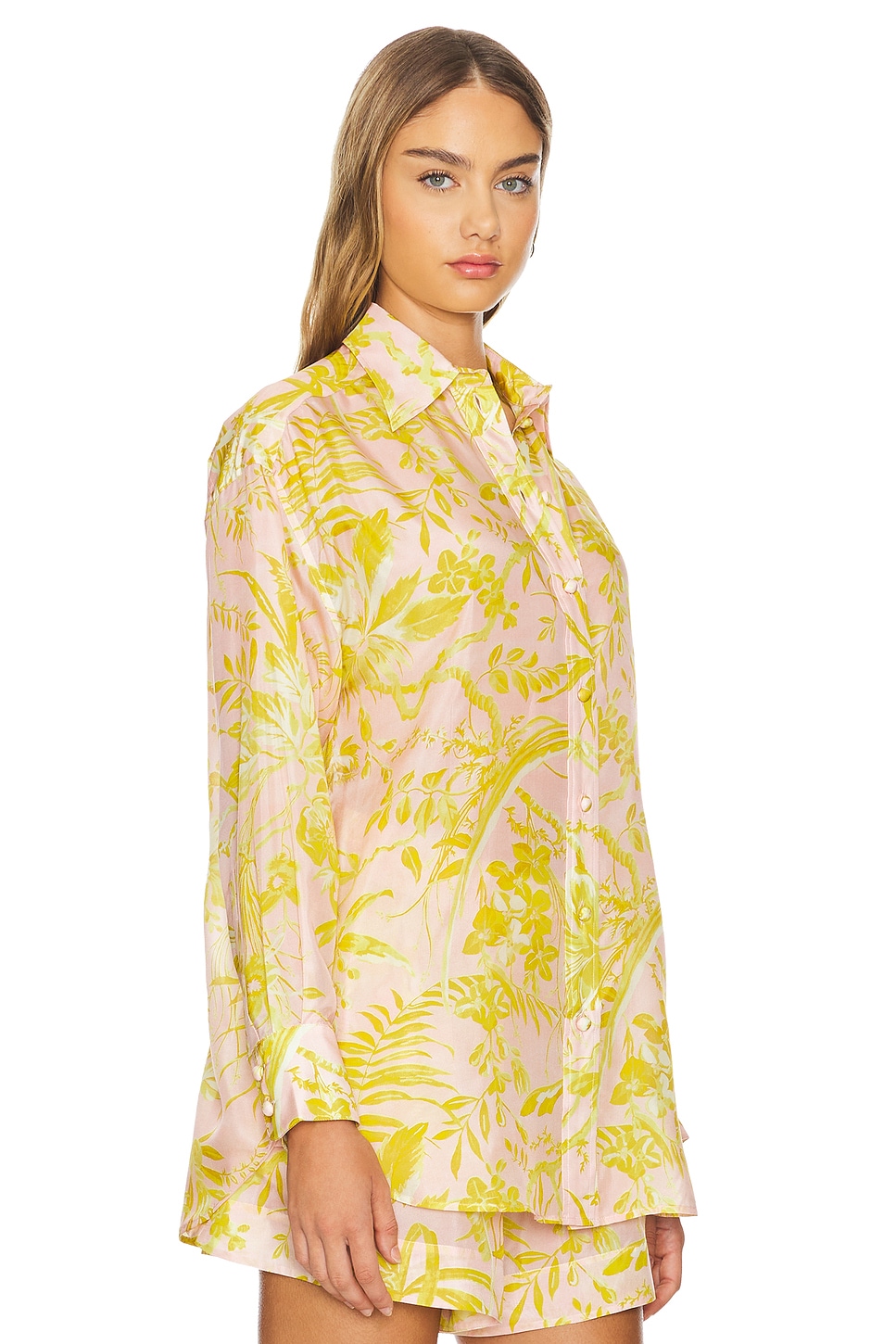 Zimmermann Pop Relaxed Shirt in Pink & Gold Floral | REVOLVE