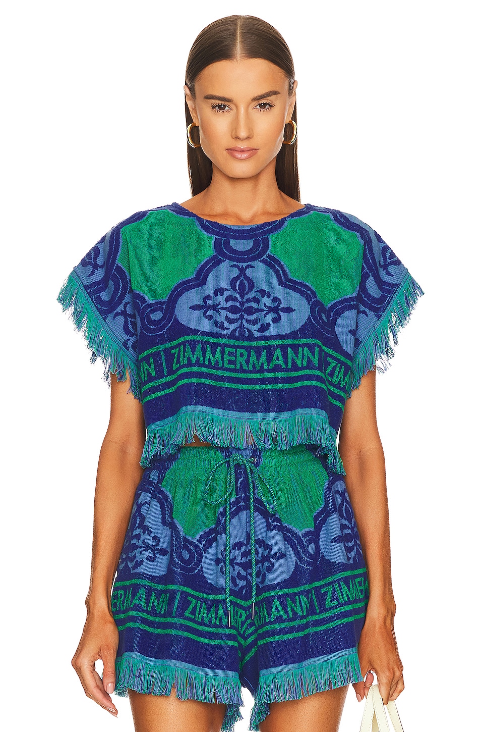 Zimmermann Tiggy Terry Crop Top in Blue & Green | REVOLVE