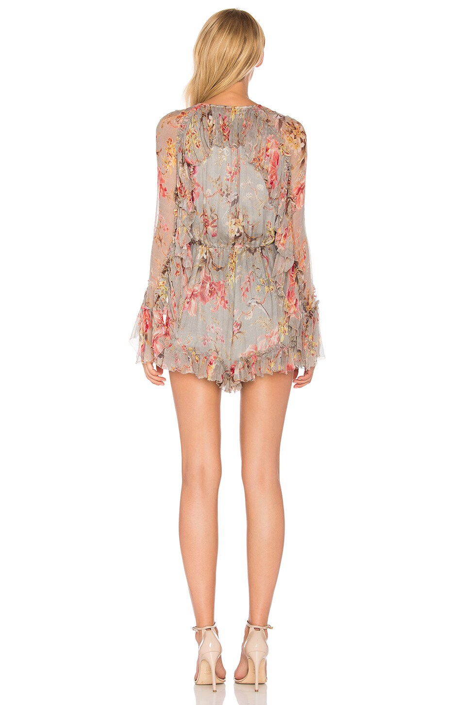 Zimmermann Mercer Floating Ruffled Floral Print Silk Chiffon Playsuit