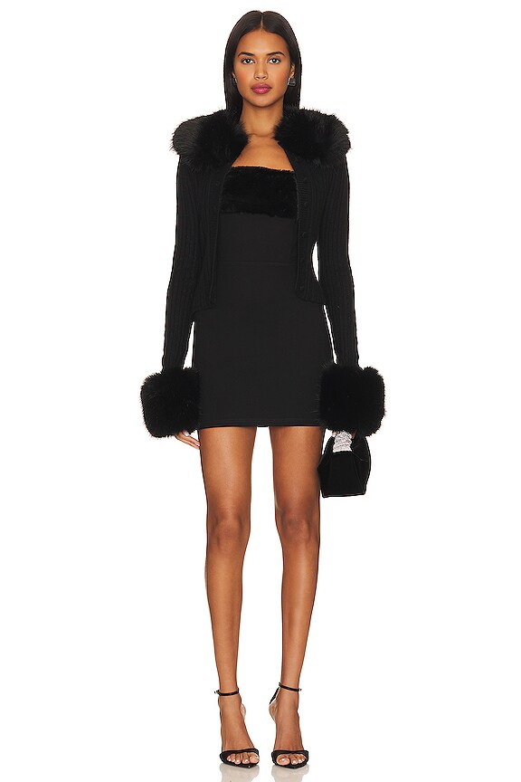 Superdown Lucia Faux Fur Mini Dress In Black | ModeSens